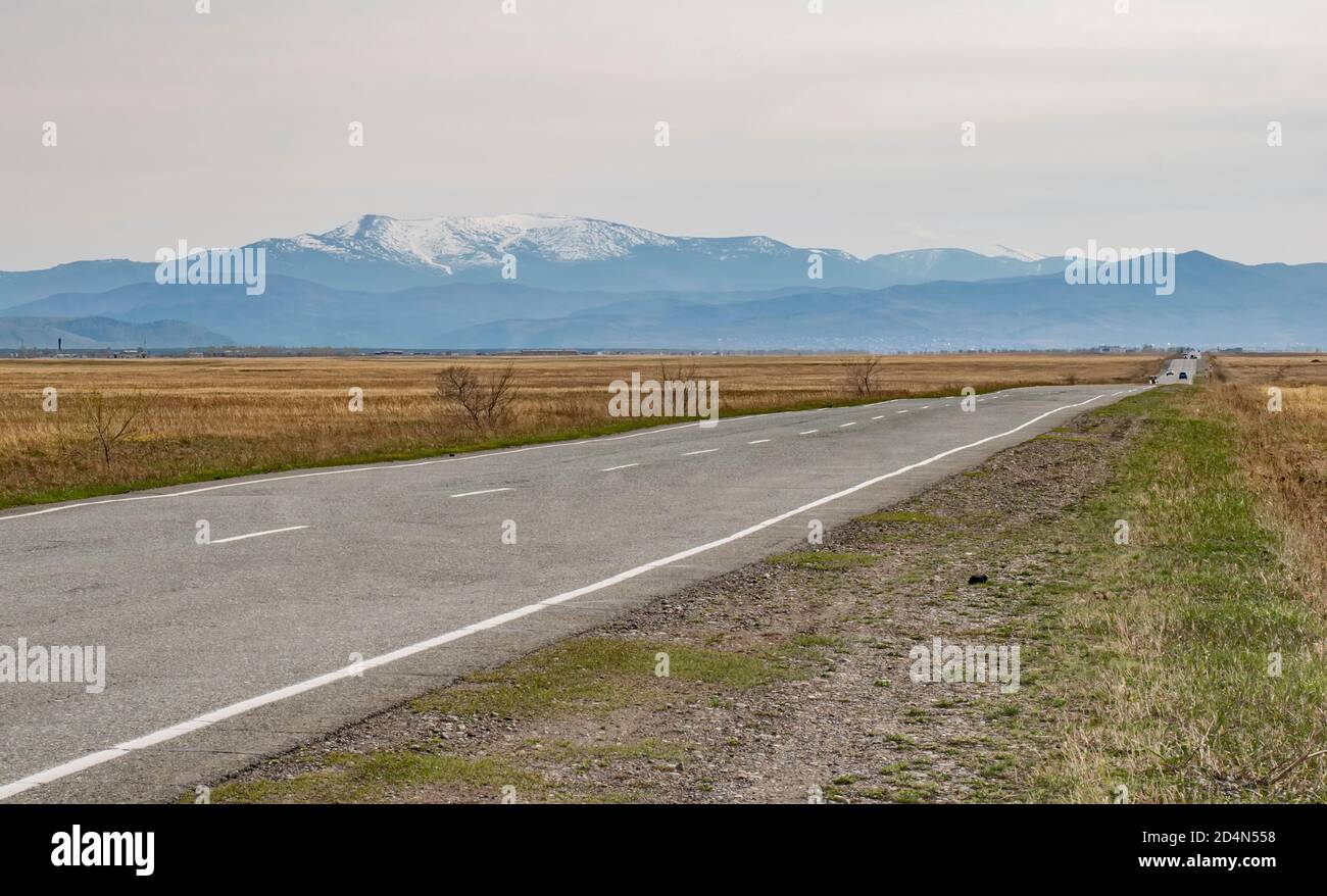 autumn paved road in the Northern cold territories of the country Stock ...