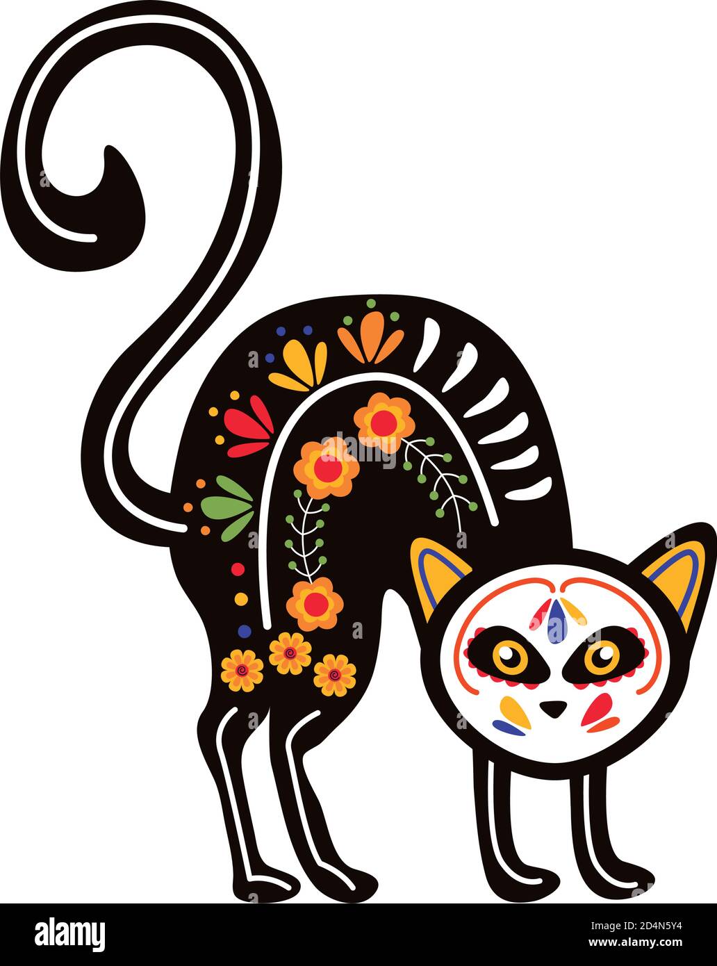 cat with mexican culture decoration flat style icon vector illustration ...