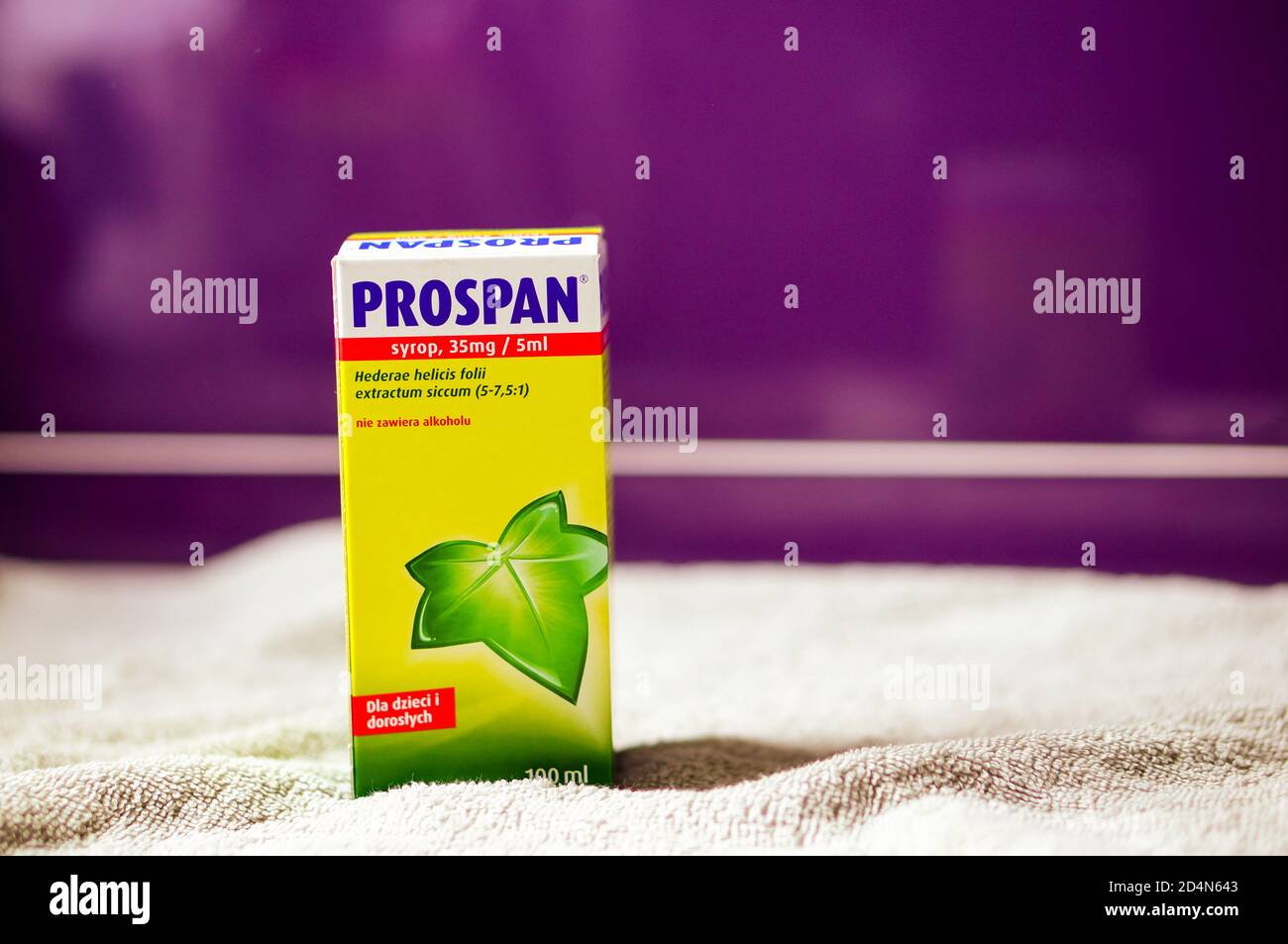 POZNAN, POLAND - Jul 18, 2017: Prospan coughing syrup medicine in a box ...