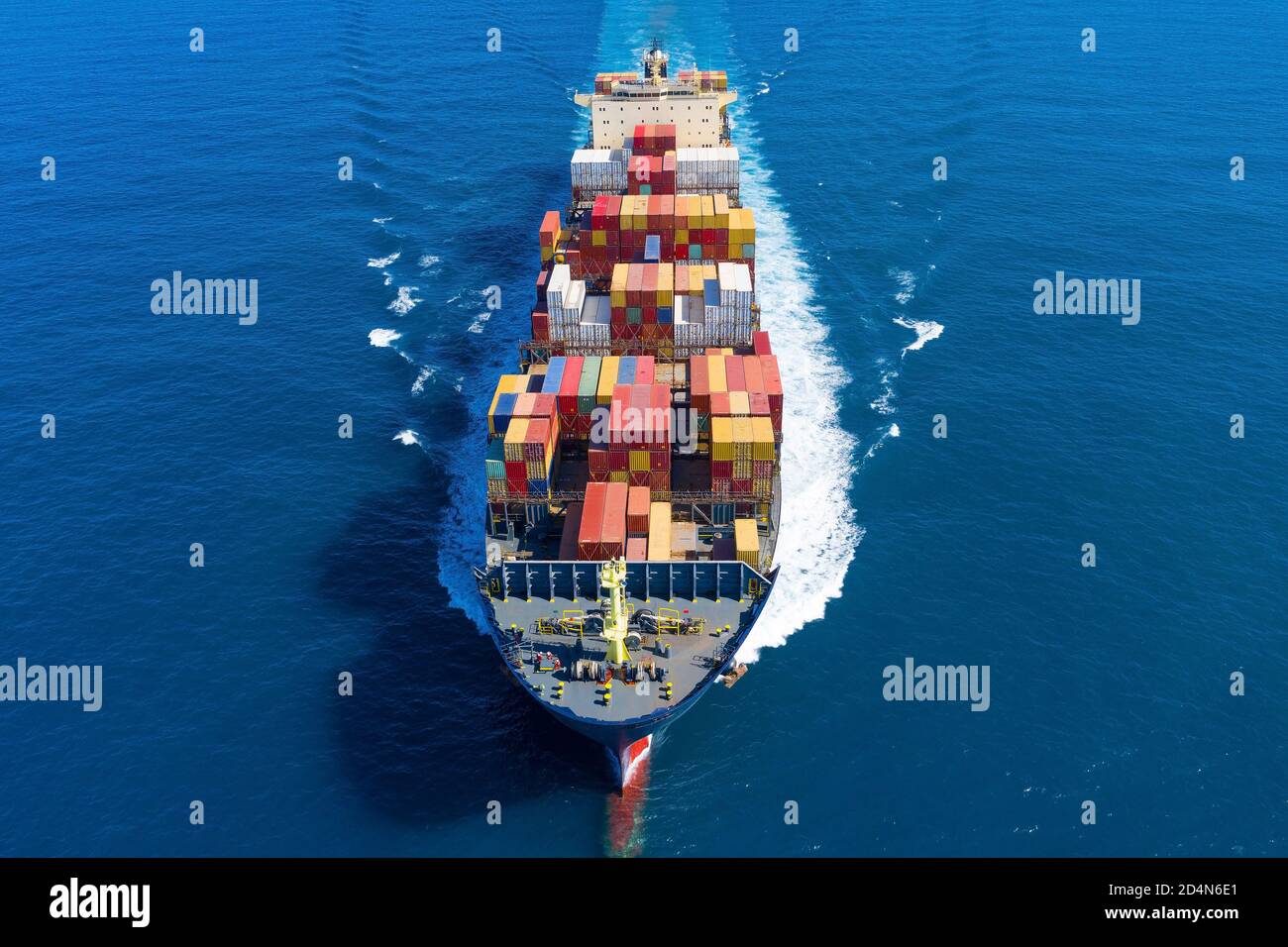Large loaded Container ship cruising across the open Sea, Aerial view ...