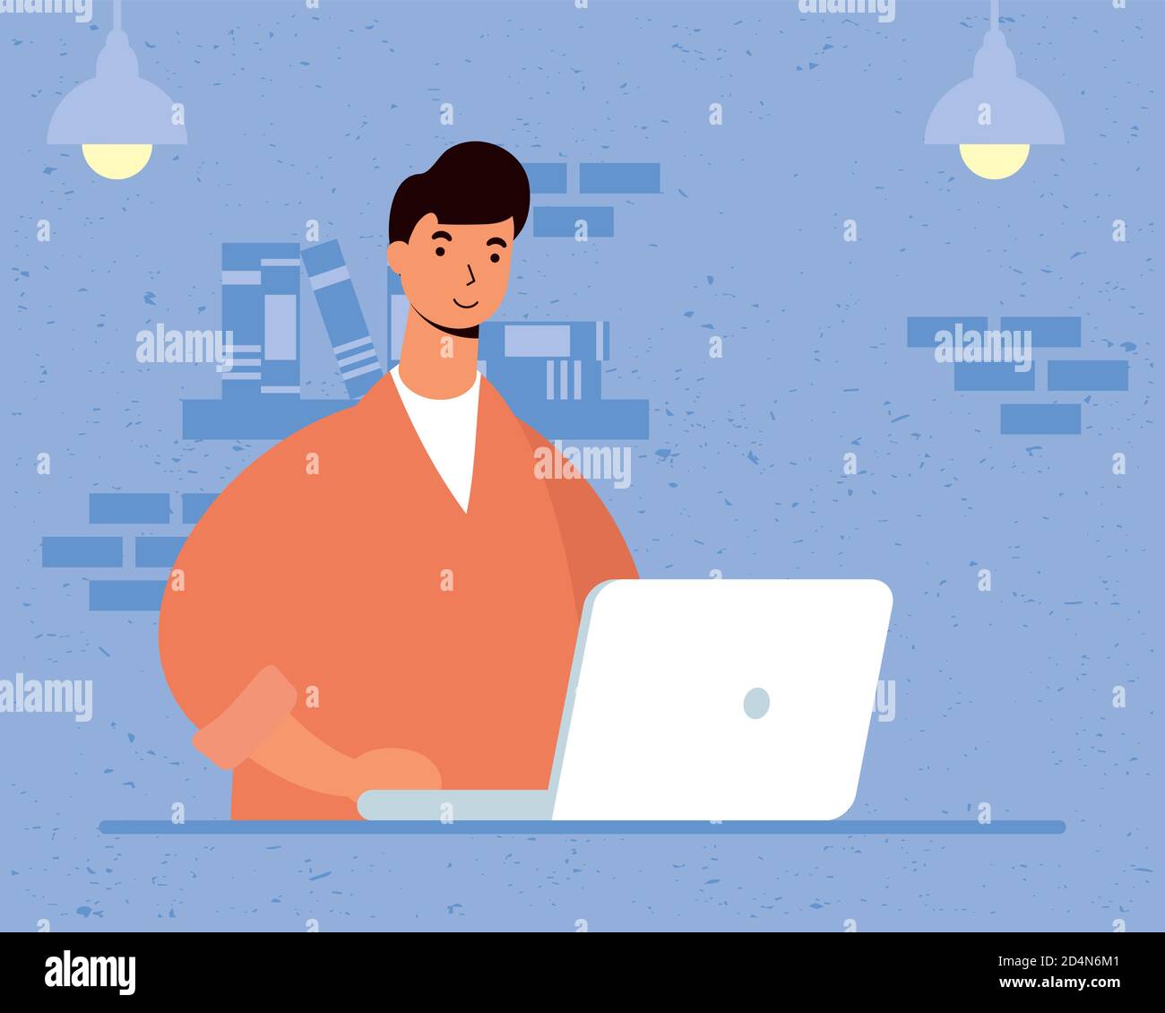 Cartoon Man Using Computer In High Resolution Stock Photography and ...