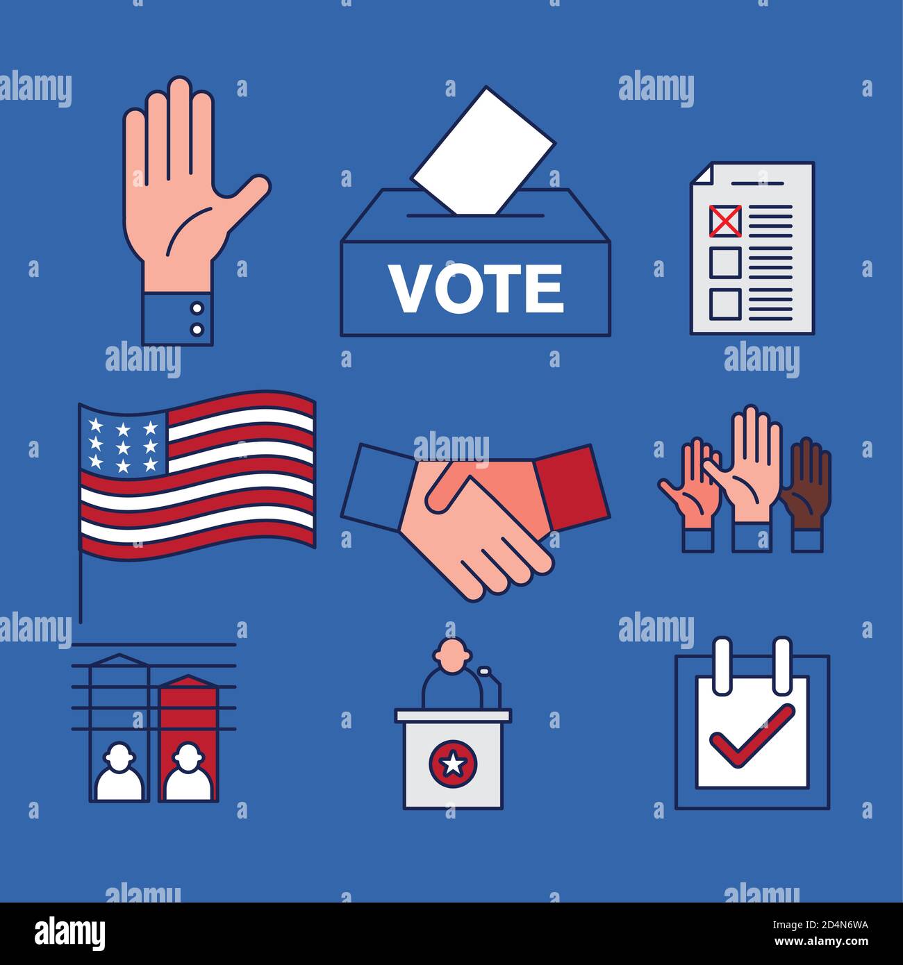 usa elections and vote line and fill style symbol set design, President ...