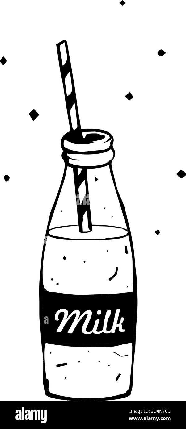 Milk bottle illustration hand drawn Black and White Stock Photos ...