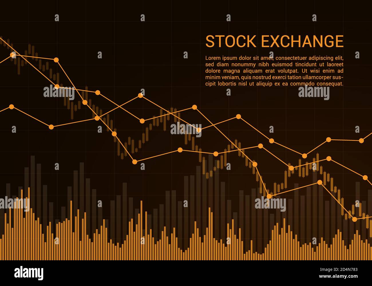 Orange stock exchange market or financial candlestick chart with rising ...