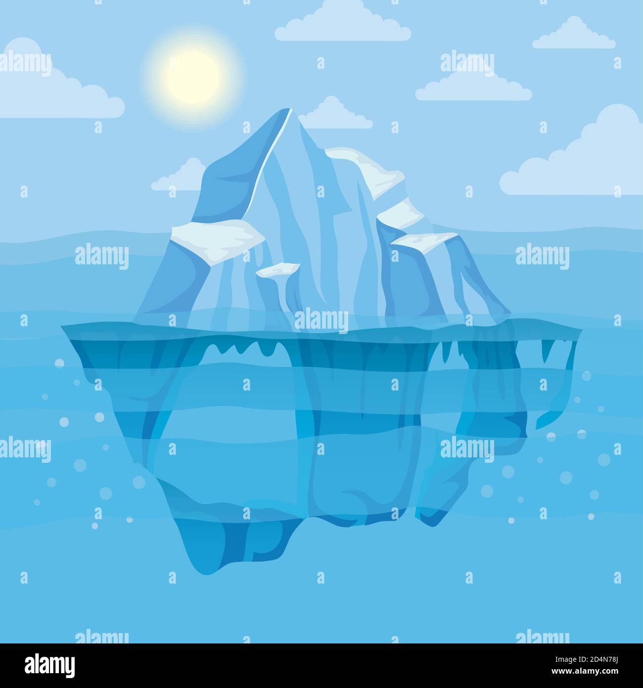 iceberg block and sun arctic scene landscape vector illustration design ...