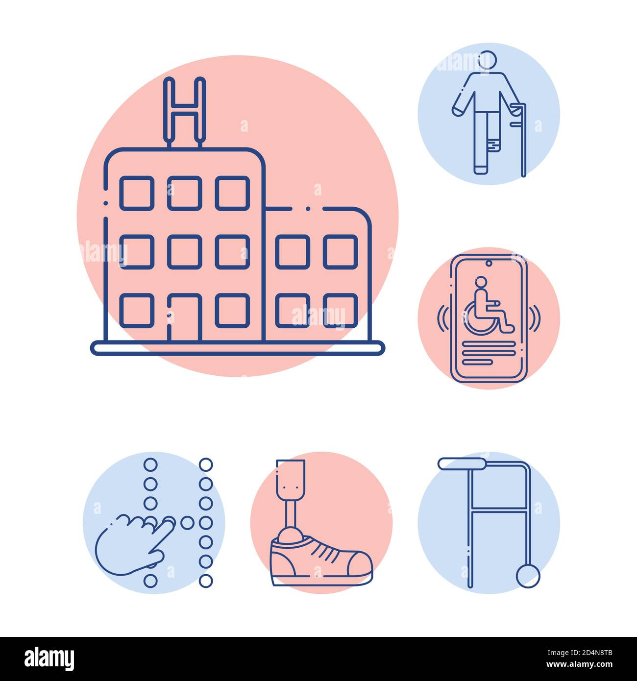 hospital with bundle of disabilities set icons vector illustration ...