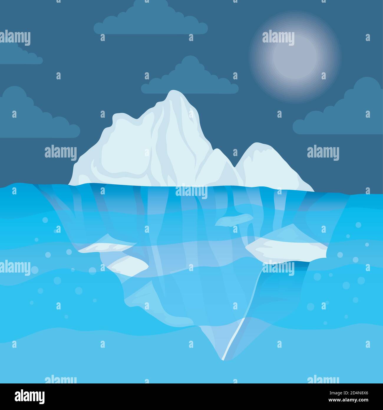 iceberg block arctic night scene landscape vector illustration design ...