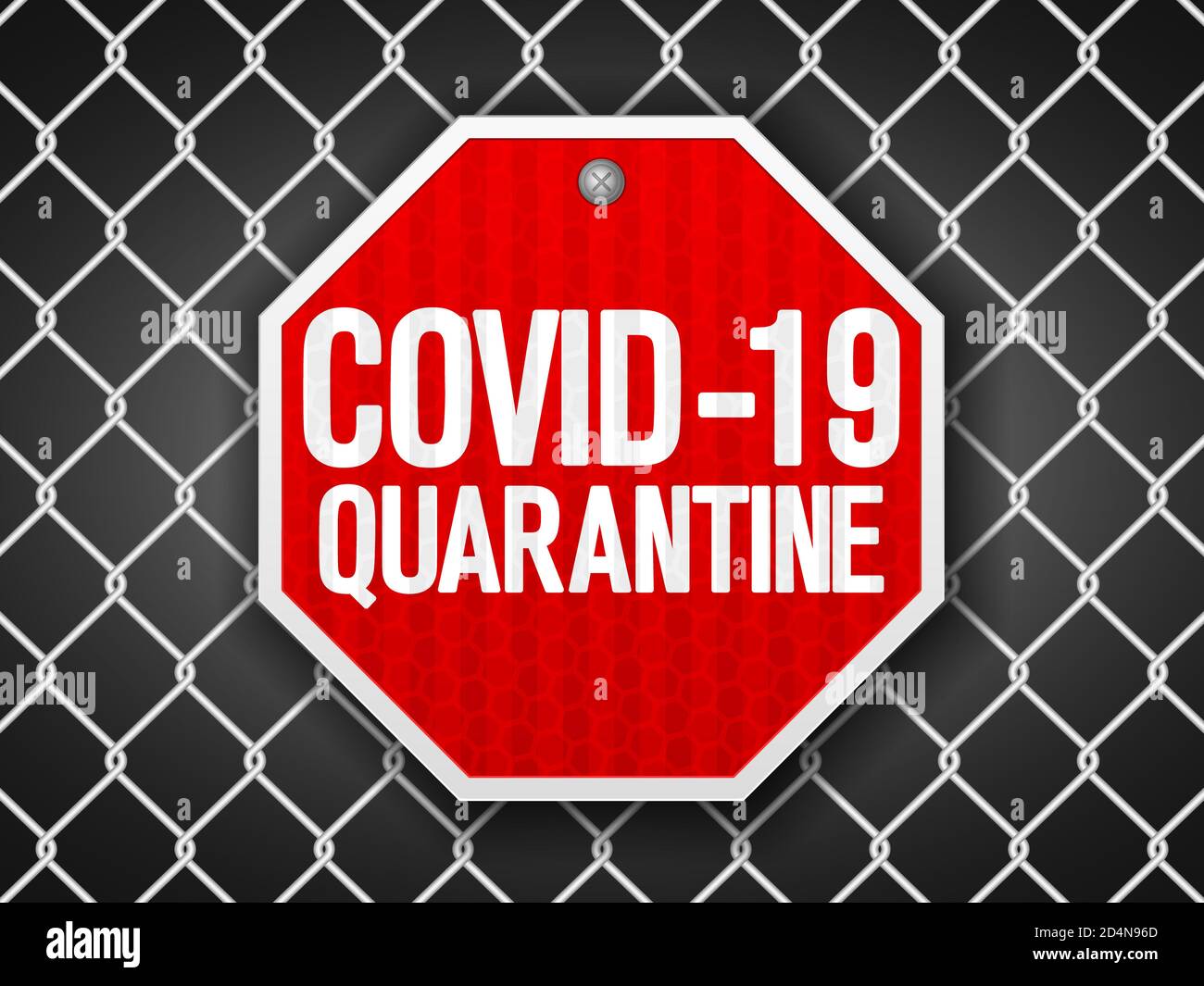 Covid-19 quarantine sign on wire fence background. Vector illustration ...