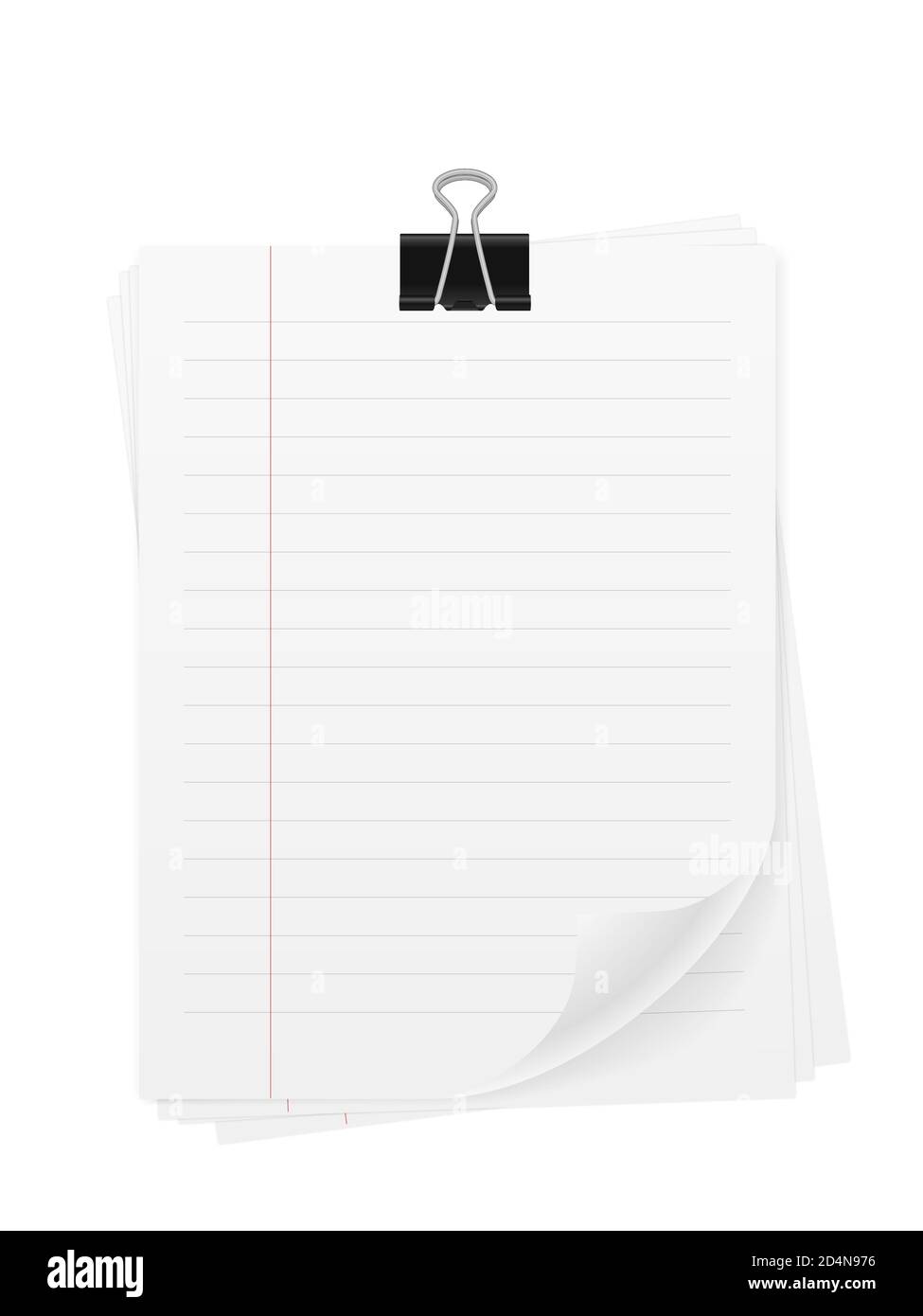 Paper sheet and binder clip on a white background Stock Photo - Alamy