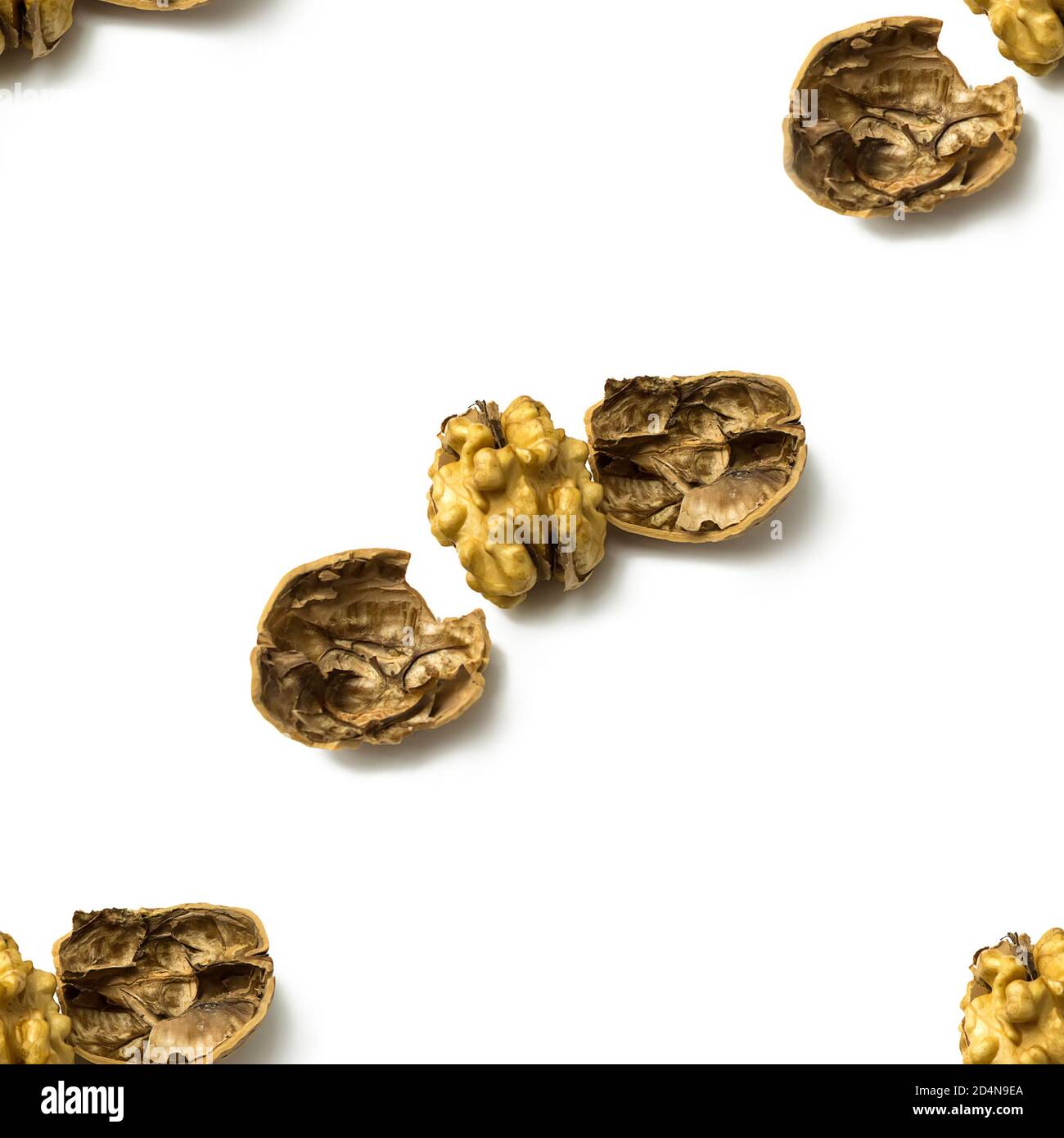 Seamless pattern Of Crushed Walnuts With Nutshell Isolated On White ...