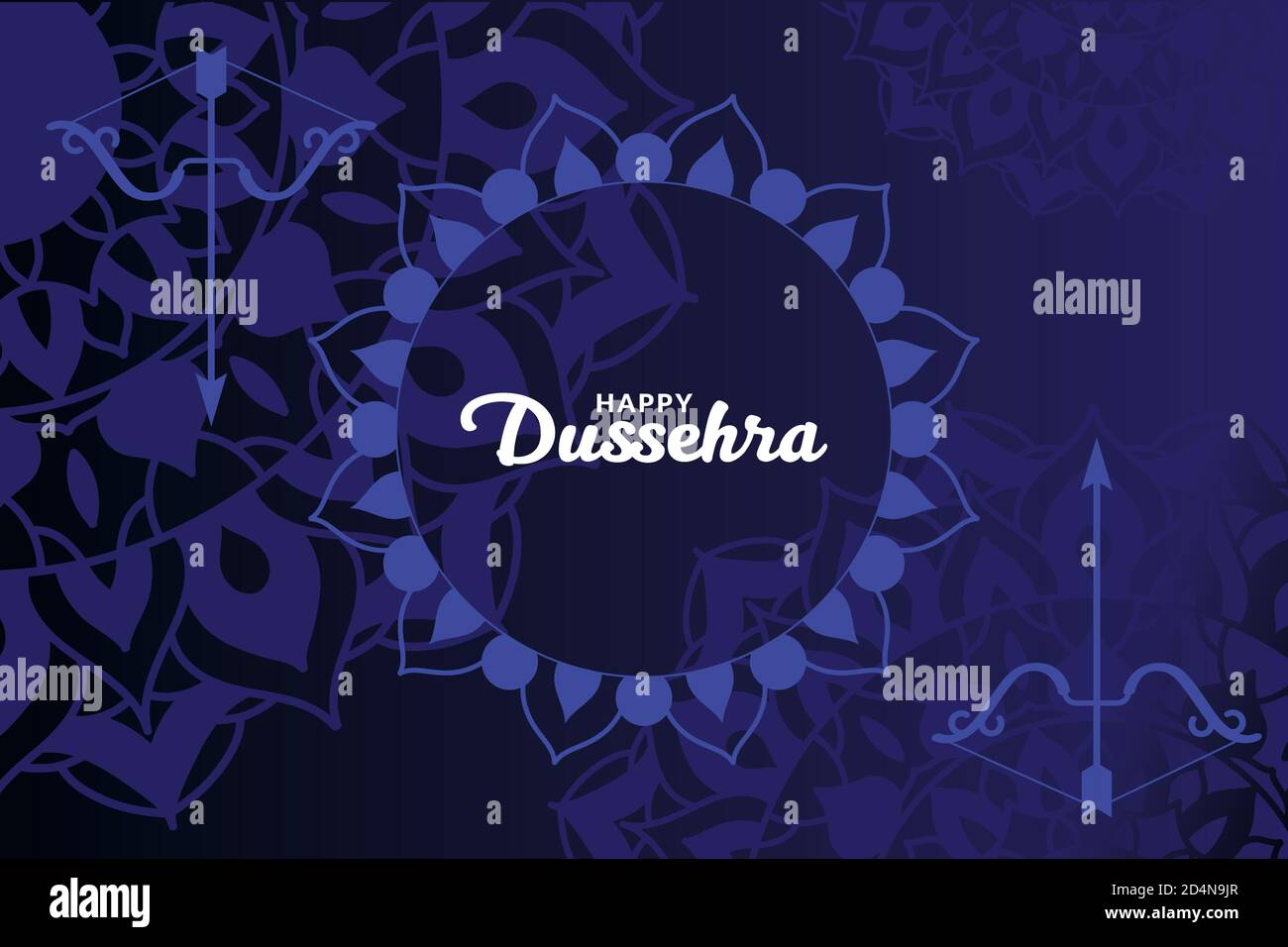 Happy dussehra and bow with arrow on blue mandalas background design ...