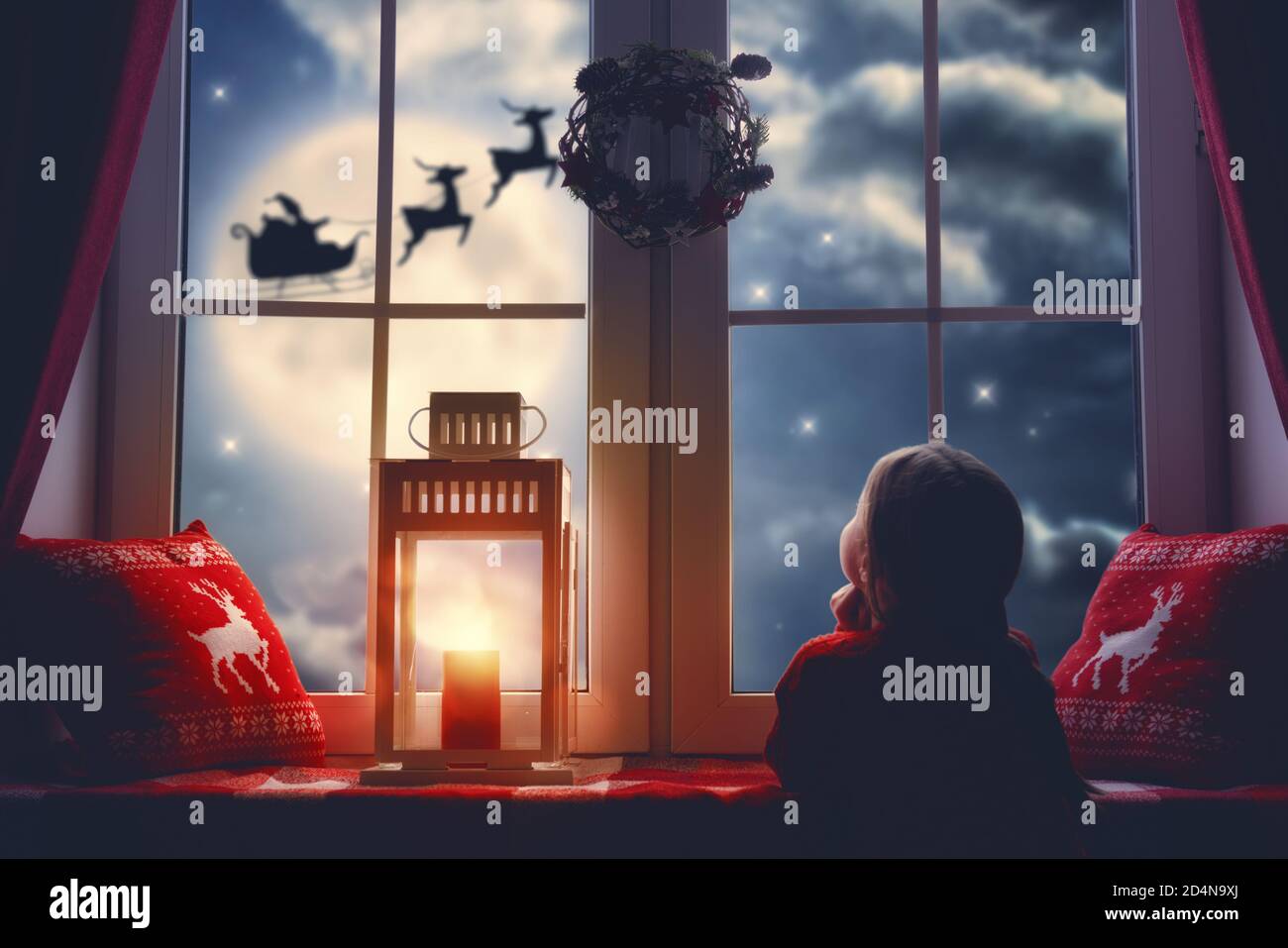 Child Looking At Moon Window High Resolution Stock Photography and ...