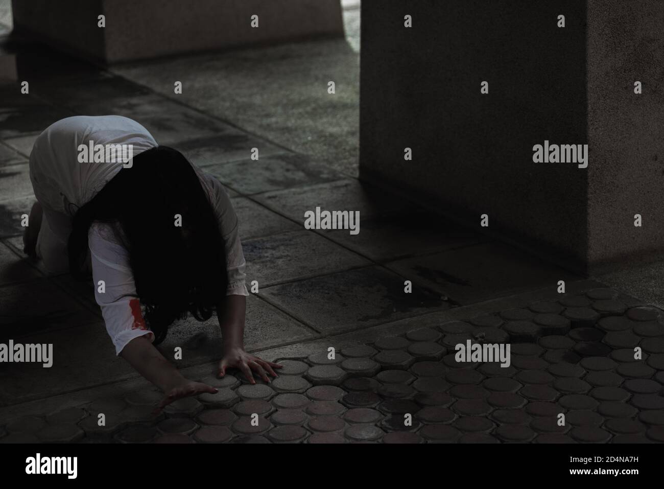 Female zombie in blood. Asian Woman ghost with blood. Horror scary fear ...