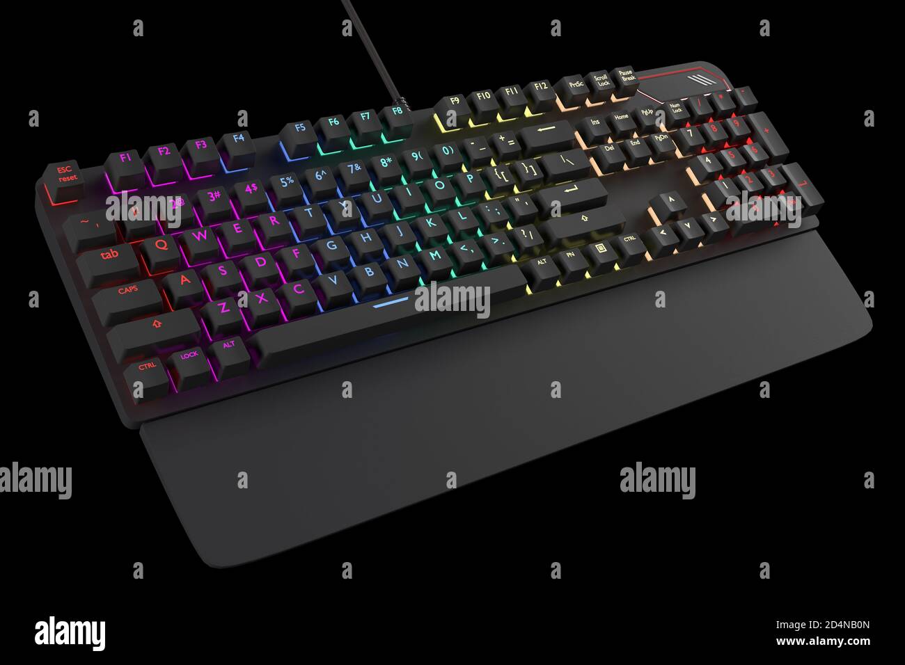 Black computer keyboard with rgb color isolated on black with clipping ...