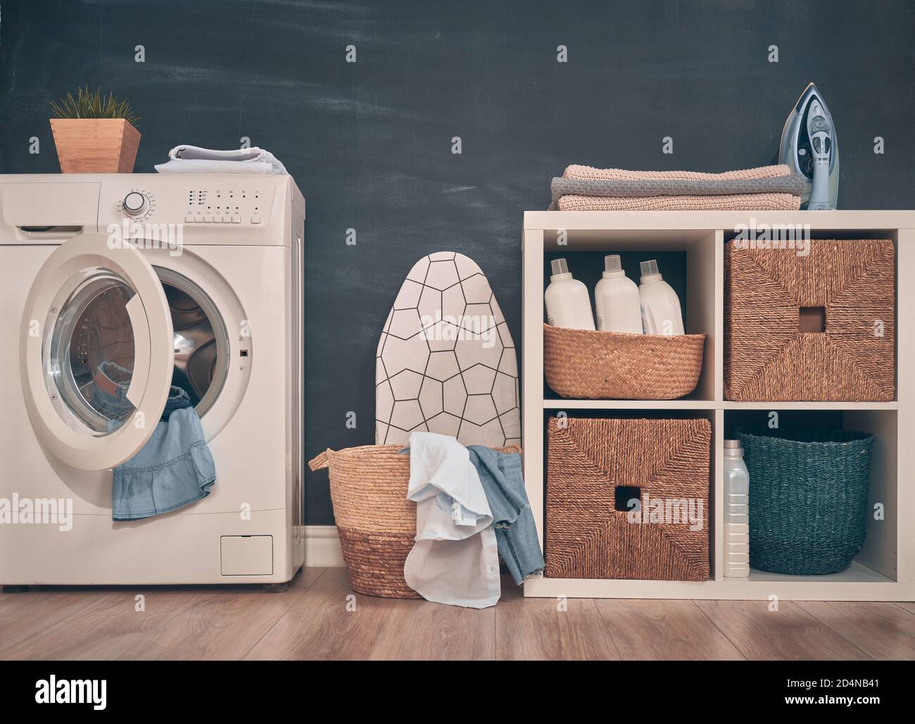Interior of a real laundry room with a washing machine at home Stock ...