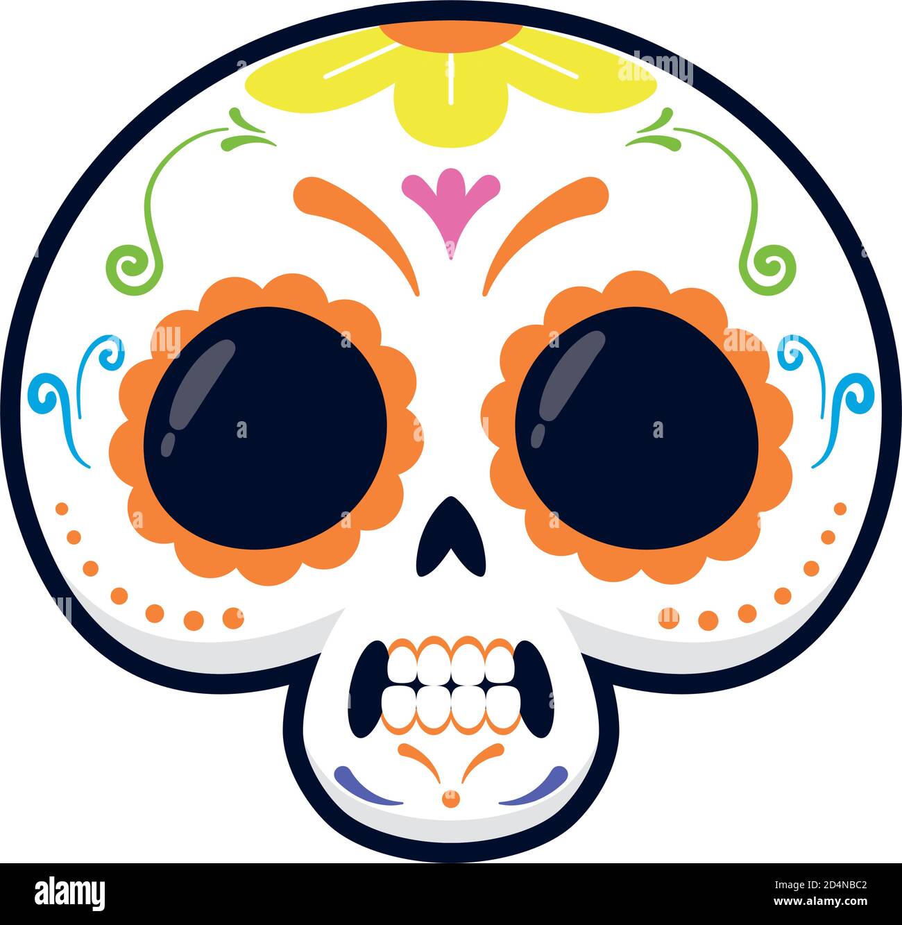 traditional mexican skull head flat style vector illustration design ...