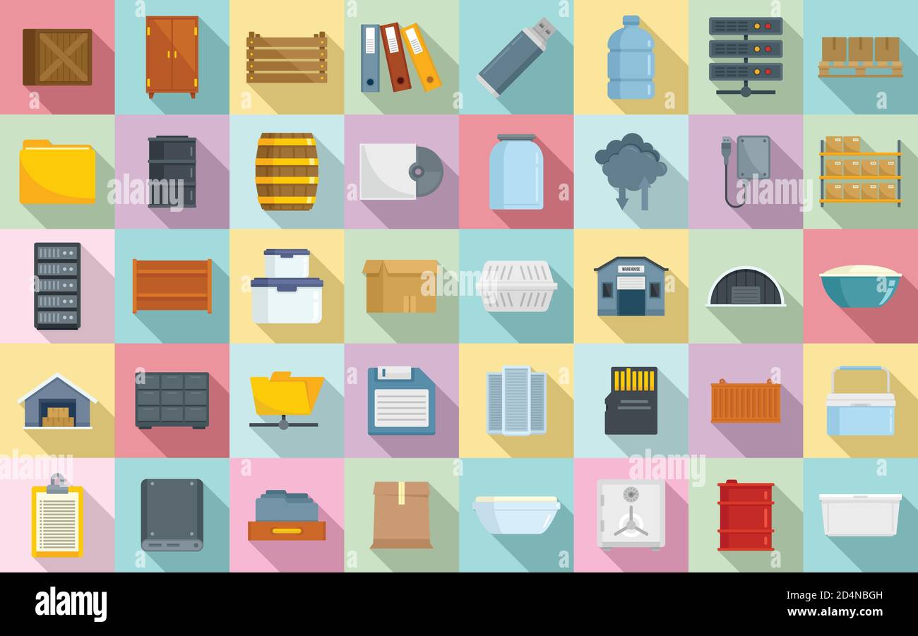 Storage icons set. Flat set of storage vector icons for web design ...