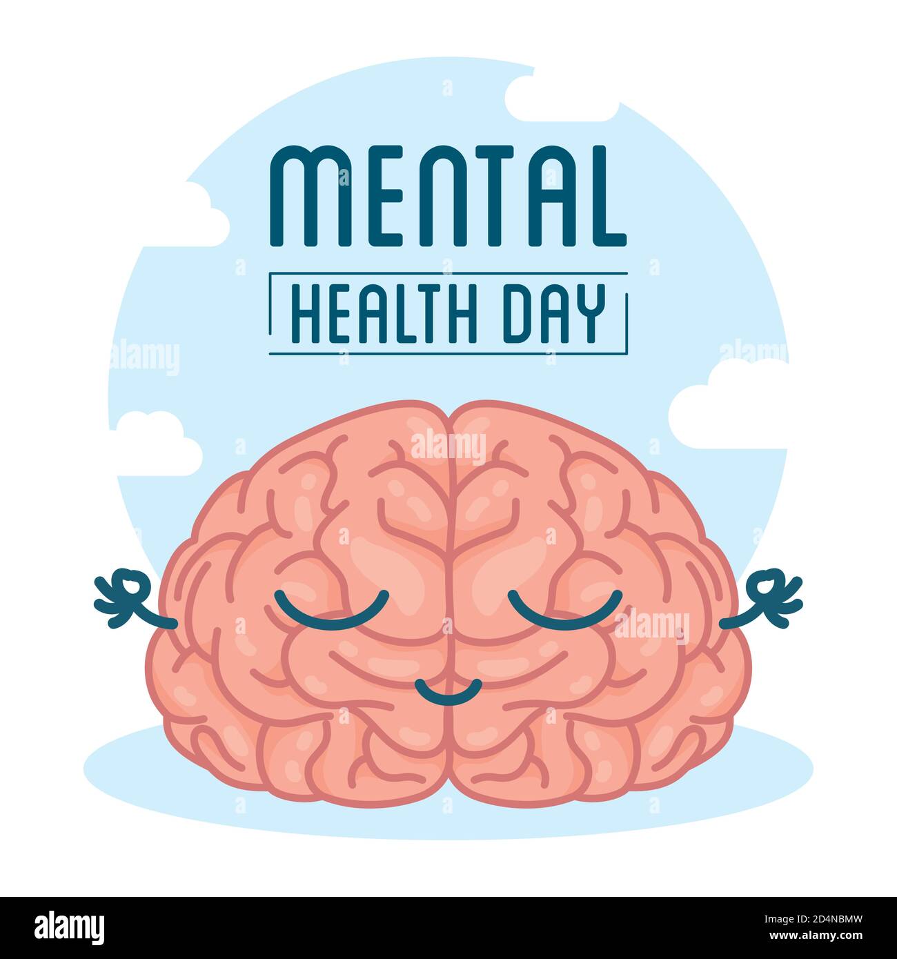 Mental Health Day lettering with brain comic character vector ...