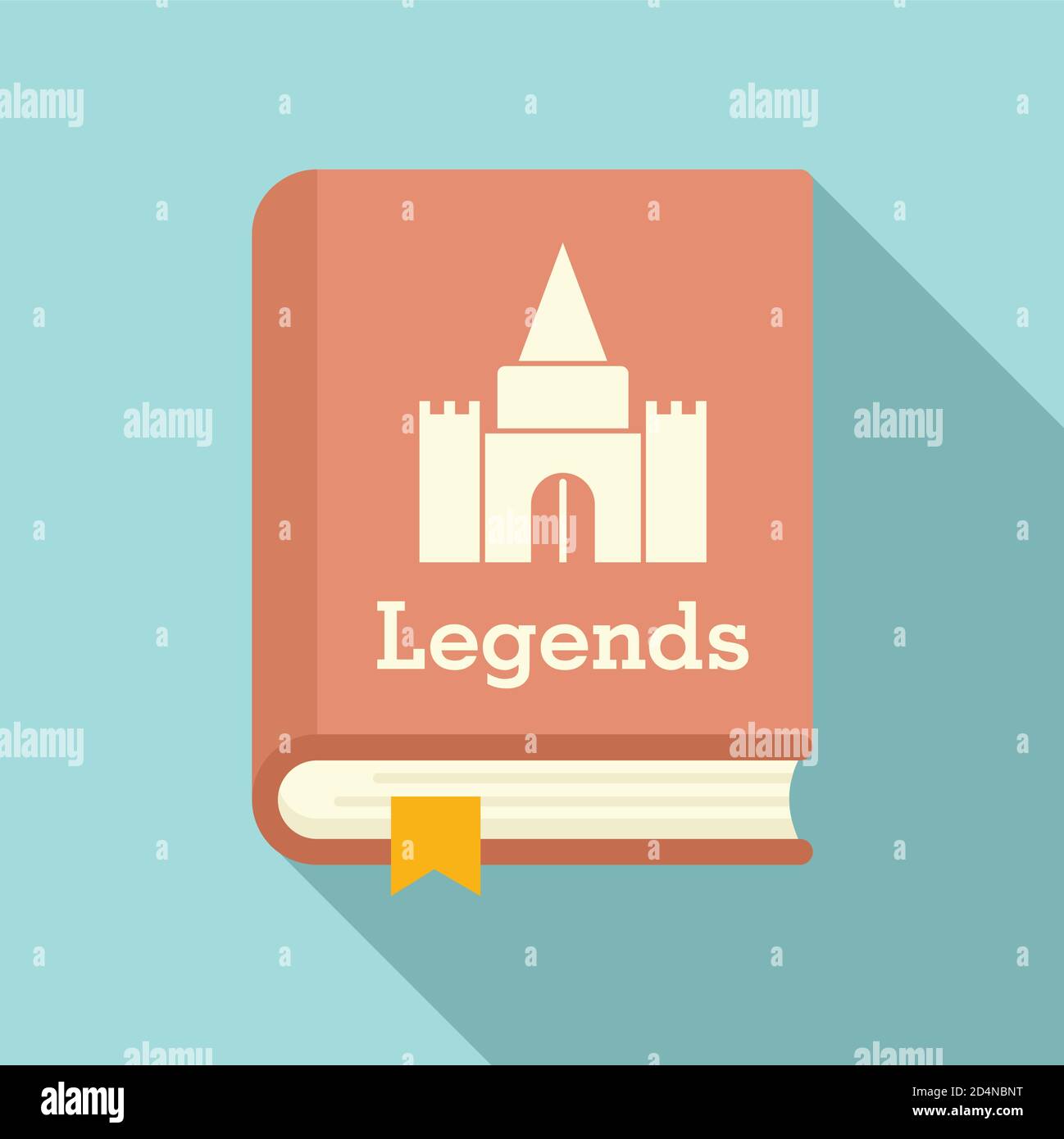 Castle legends book icon. Flat illustration of castle legends book ...