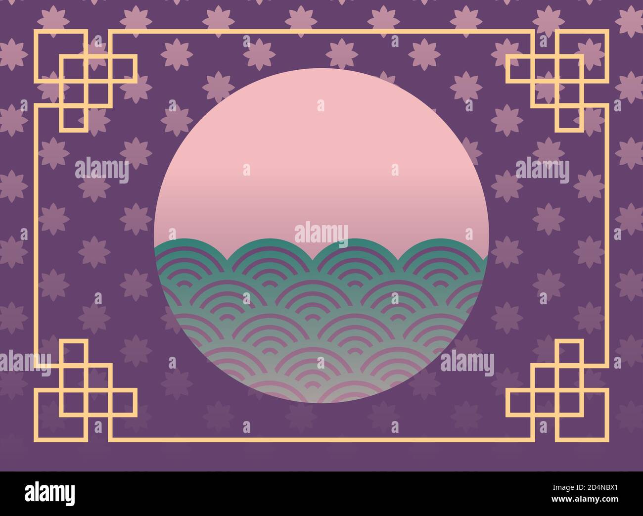 Chinese scales circle in frame on purple background design, China ...