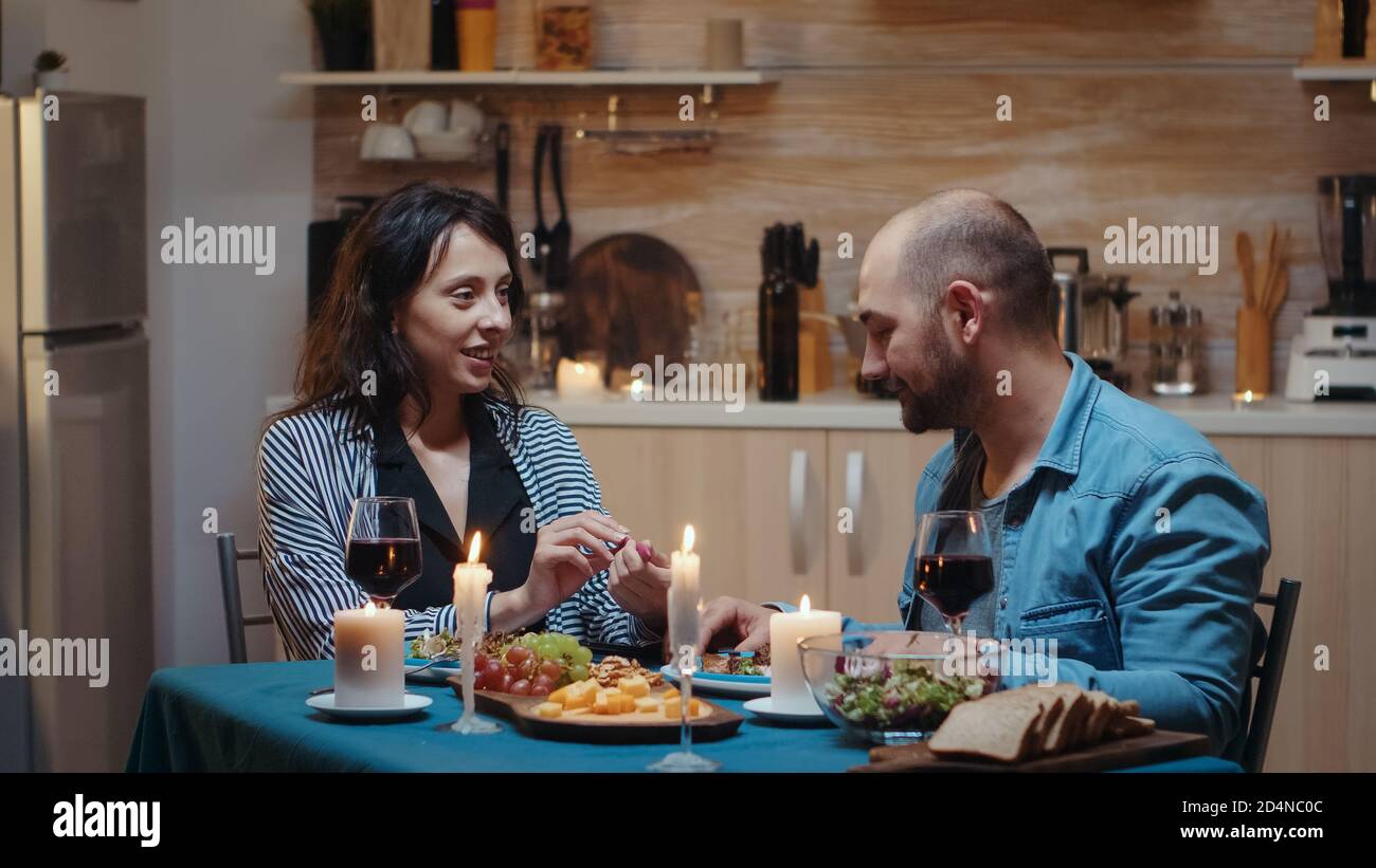 Upset man for pregnancy news during romantic dinner, Unhappy nervous ...