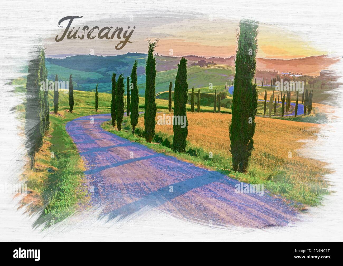 Tuscan Sunset Painting Wallpaper Mural Tuscany Sunset Photo