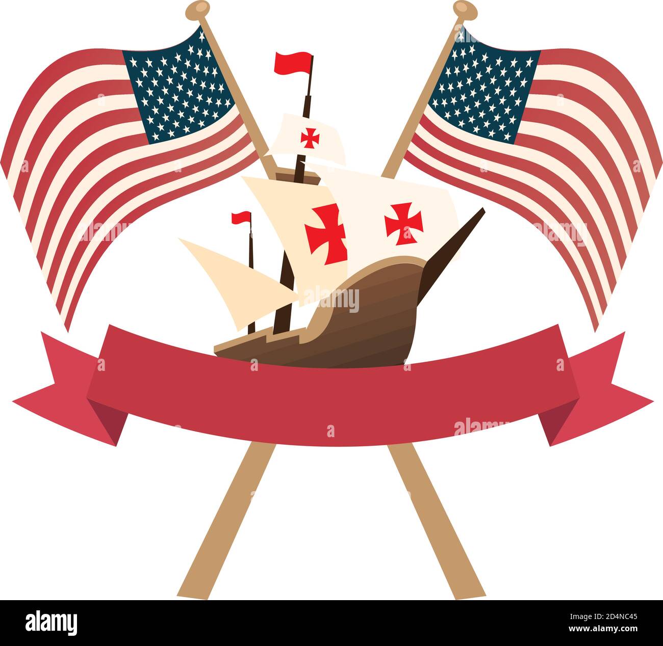 Christopher Columbus ship with usa flags and ribbon design of america ...