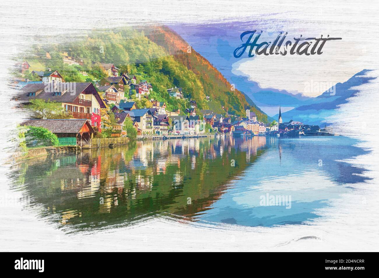 Alpine village, Hallstatt in Austria, Europe, watercolor painting Stock Photo - Alamy
