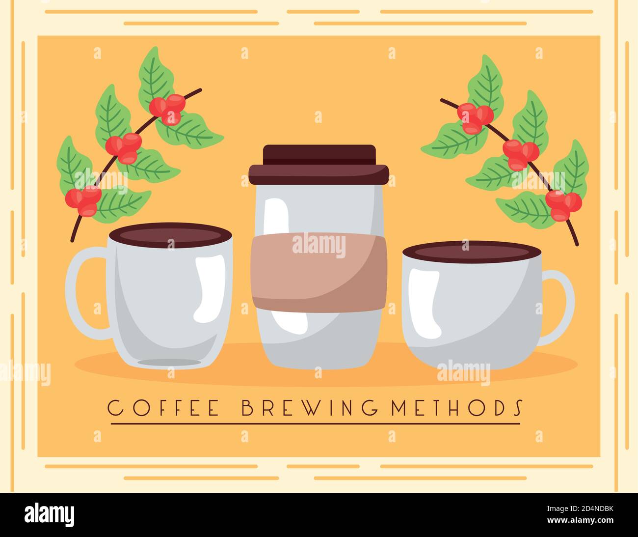 coffee brewing methods poster with cups and plants vector illustration ...