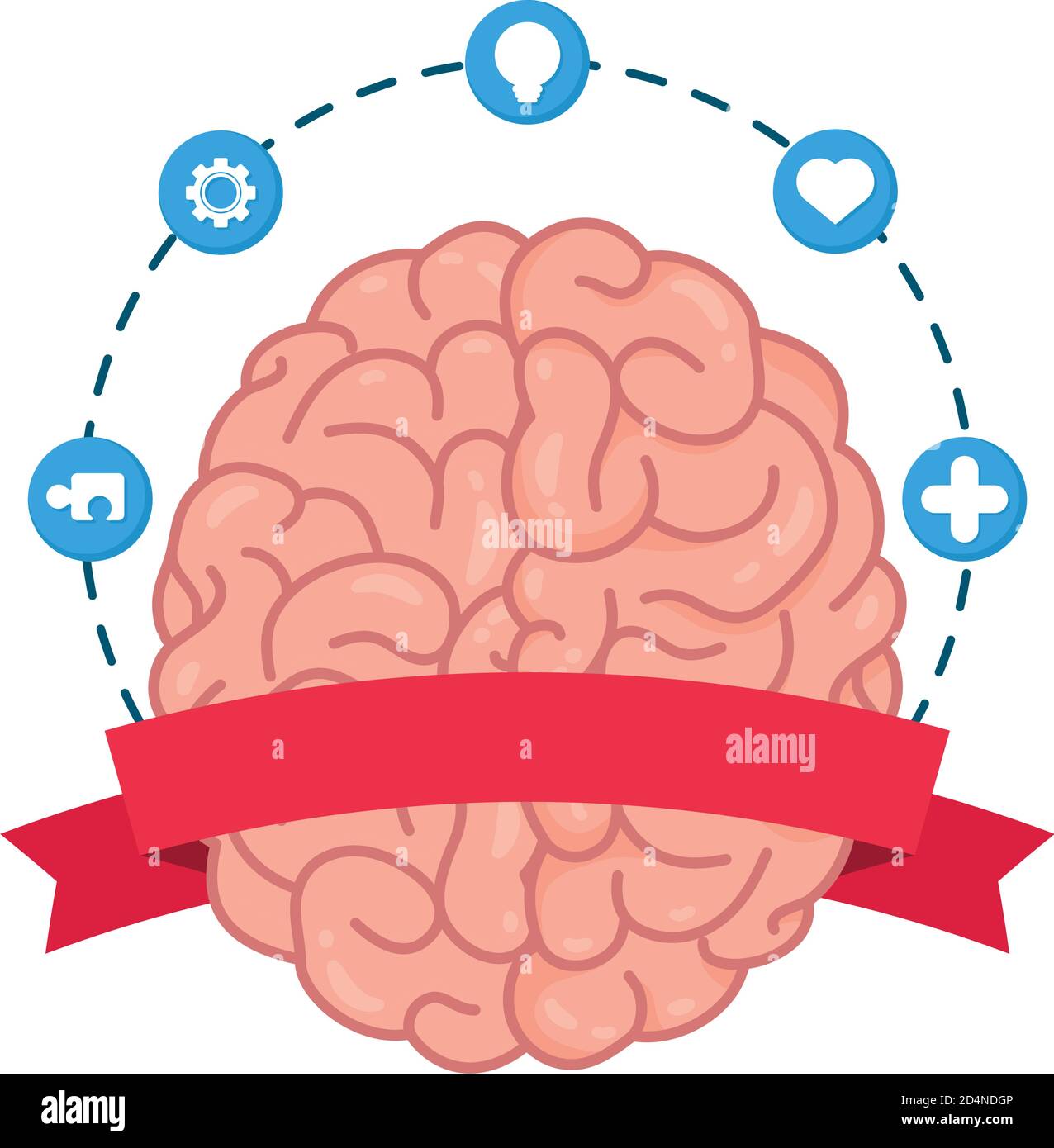 brain human with mental health care set icons around vector ...