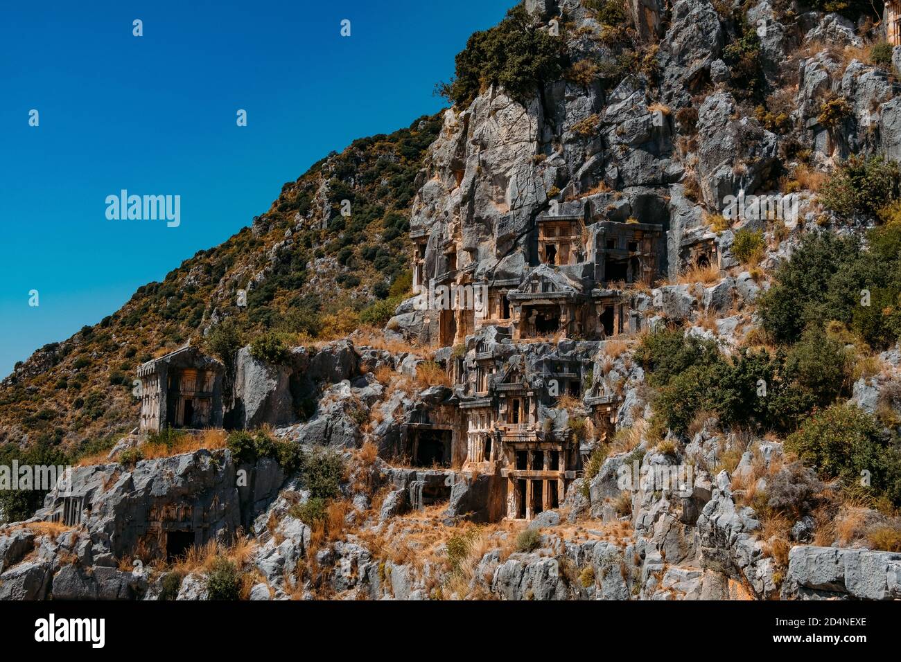 Ancient lycian rock tomb ruins in Demre, former Myra, Antalya, Turkey ...