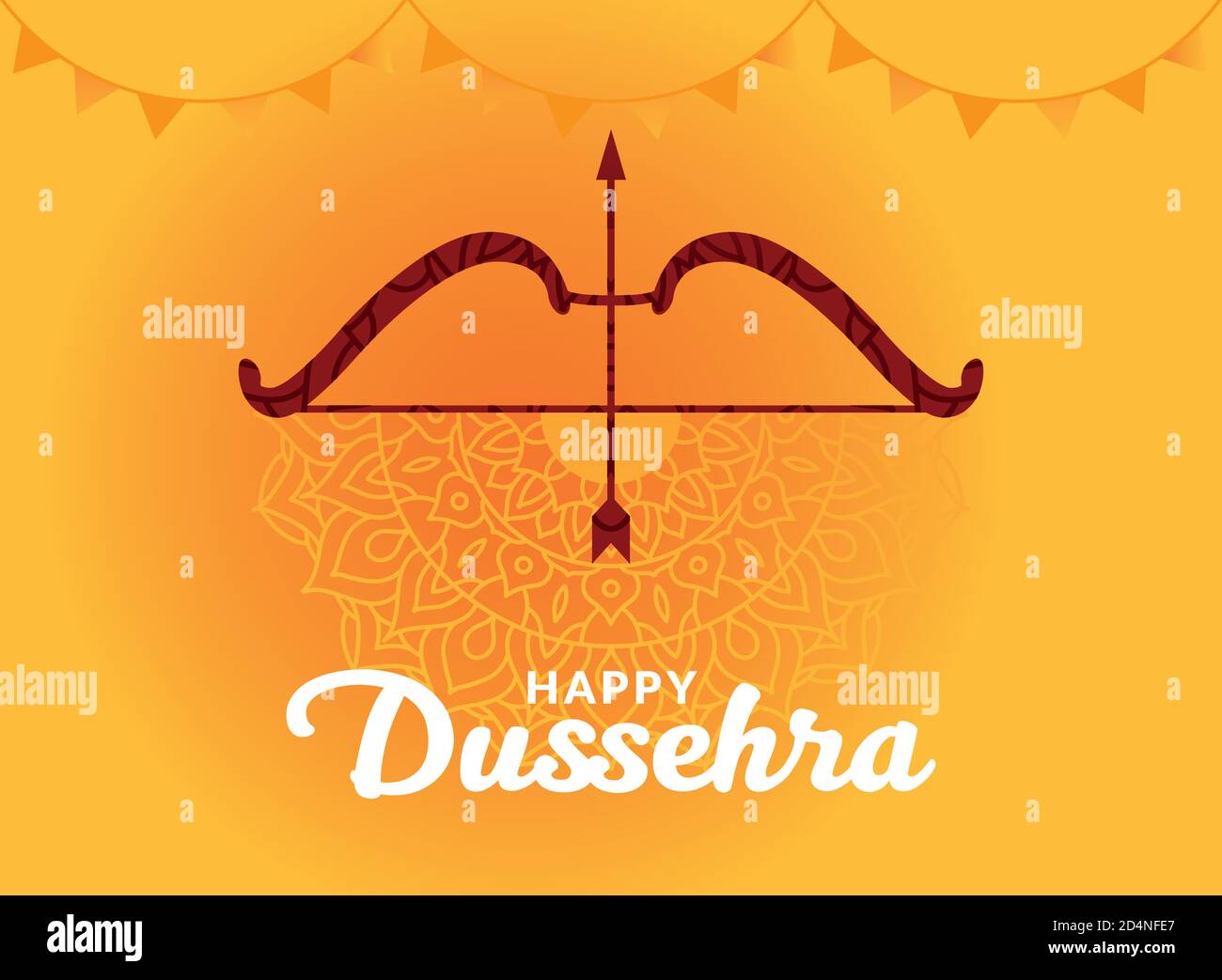 Happy dussehra and bow with arrow on yellow mandala background design ...