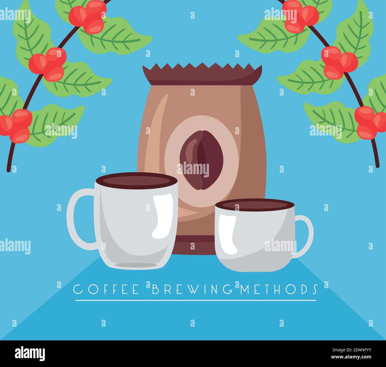coffee brewing methods poster with bag and cups vector illustration ...