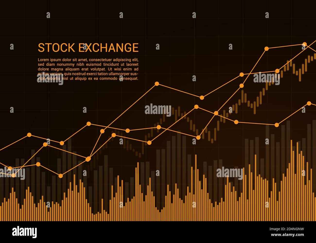 Orange stock market or financial candlestick chart with rising and ...