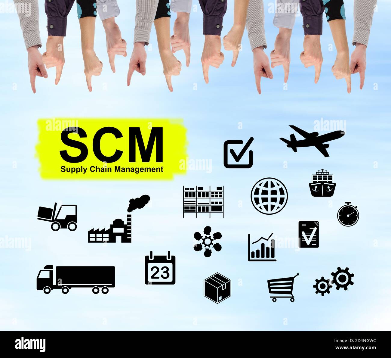 Scm concept pointed by several fingers Stock Photo - Alamy