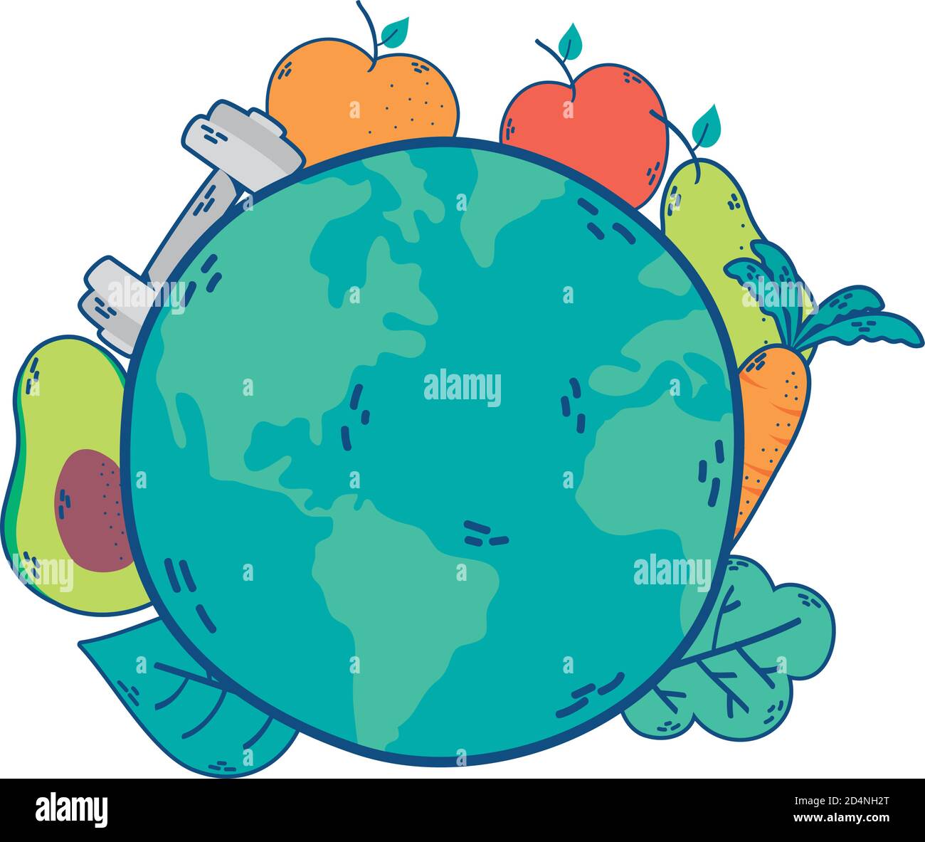 world planet earth with fruits and vegetables vector illustration ...