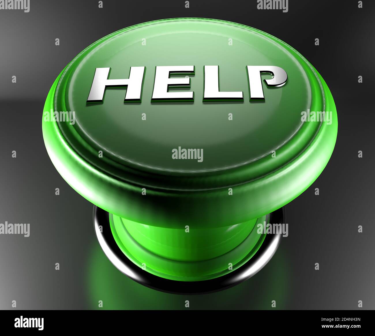 HELP green push button on black desk - 3D rendering illustration Stock ...