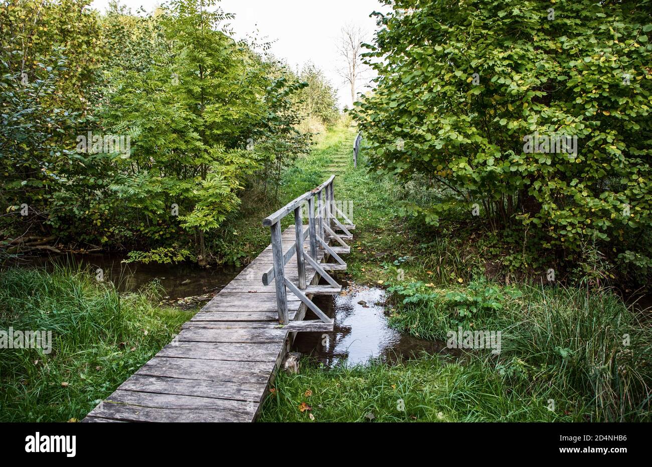 old wooden footbridge across the river Stock Photo - Alamy