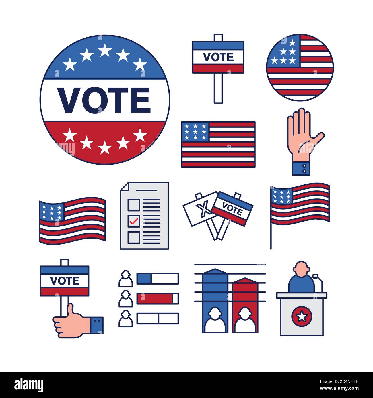 usa elections and vote line and fill style icon set design, President ...