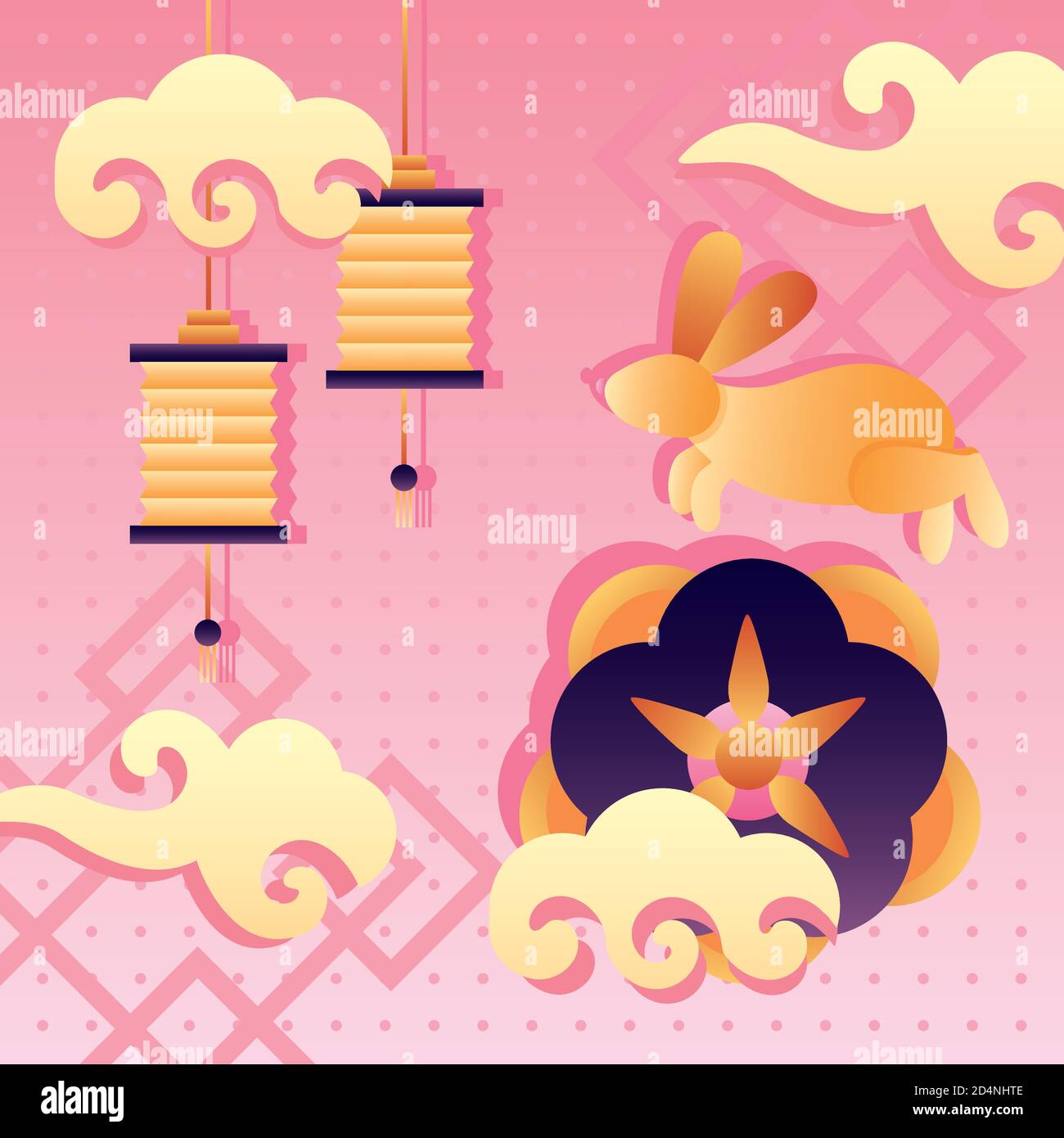 happy mid autumn festival poster with lanterns and rabbit vector ...