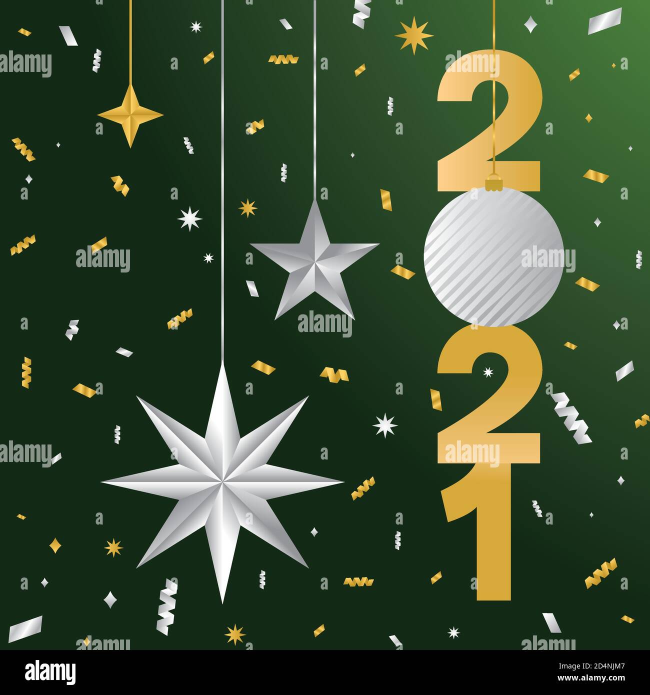 2021 Happy new year with stars and sphere hanging design, Welcome ...