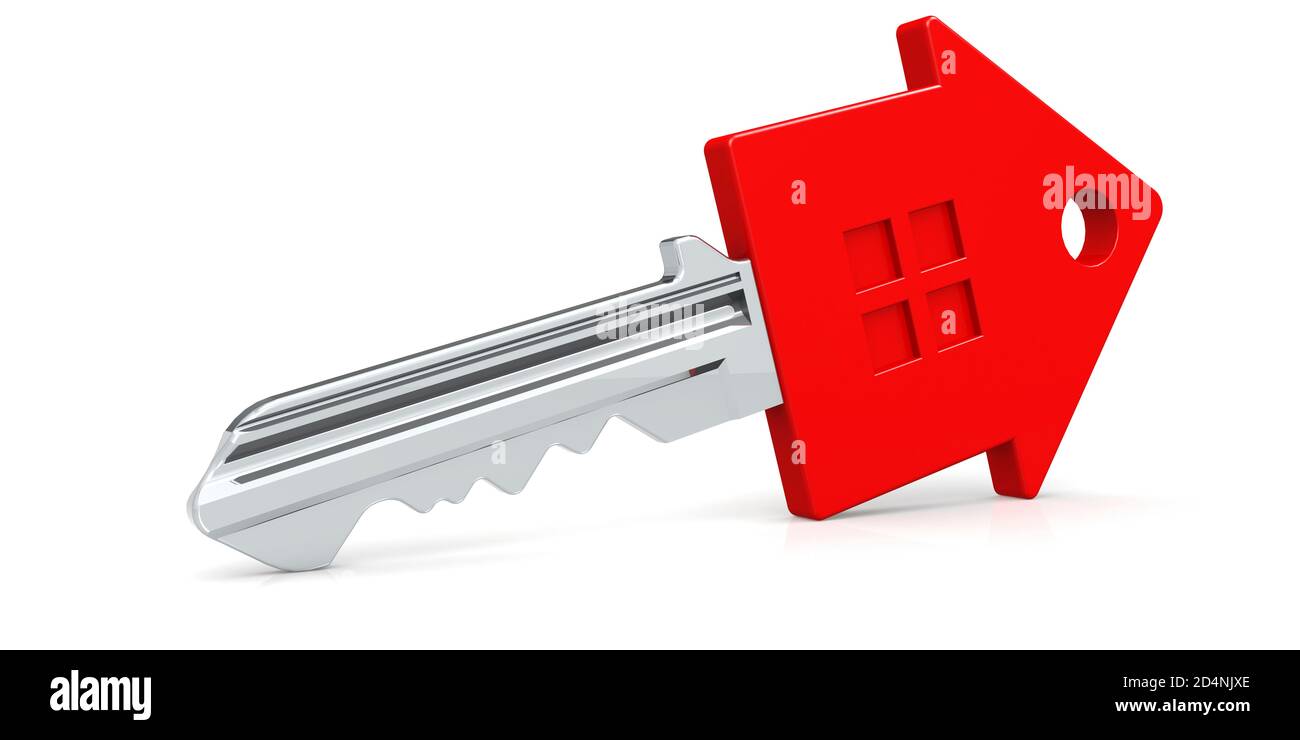 Red house key isolated with white background, 3D rendering Stock Photo ...