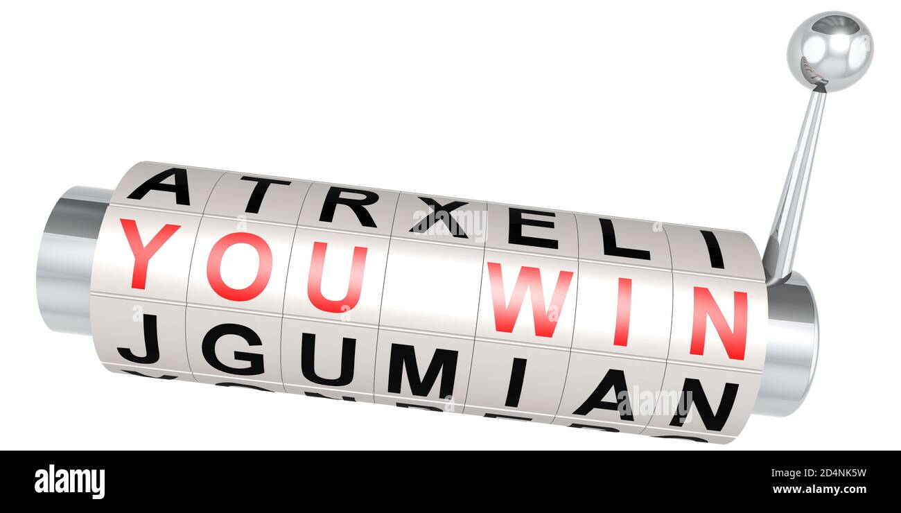 You win word lines up in a jackpot slot machine, 3d rendering Stock ...