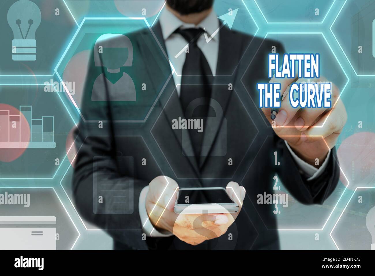 Writing note showing Flatten The Curve. Business concept for raising an ...
