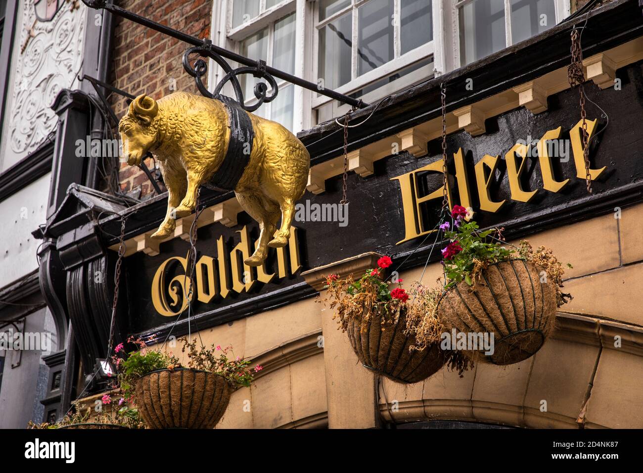 UK, England, Yorkshire, York, Pavement, Golden Fleece pub sign Stock ...