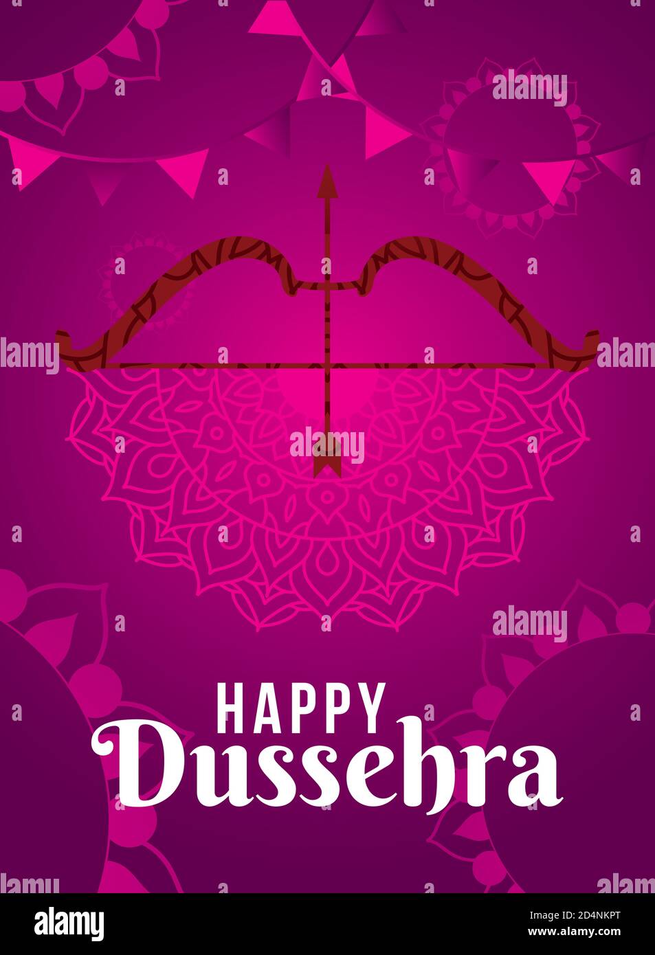 Happy dussehra and bow with arrow on pink mandalas background design ...