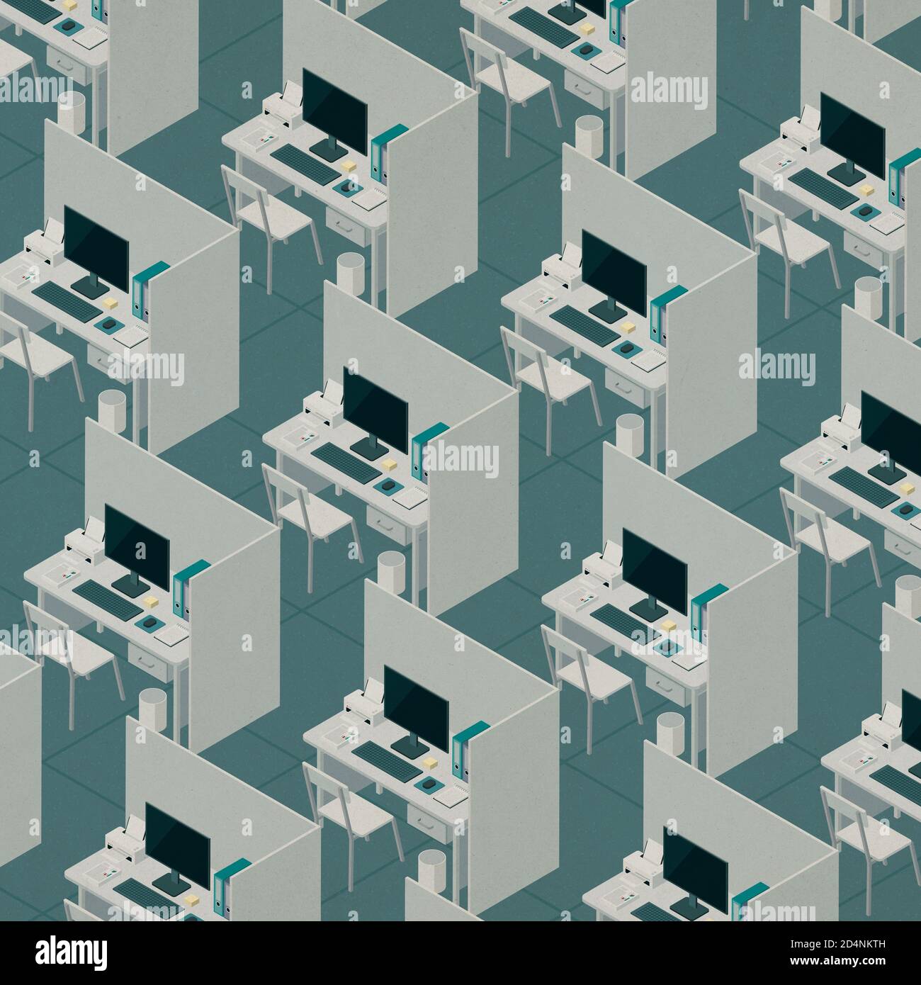 Isometric office cubicles with desks and computers, corporate building ...