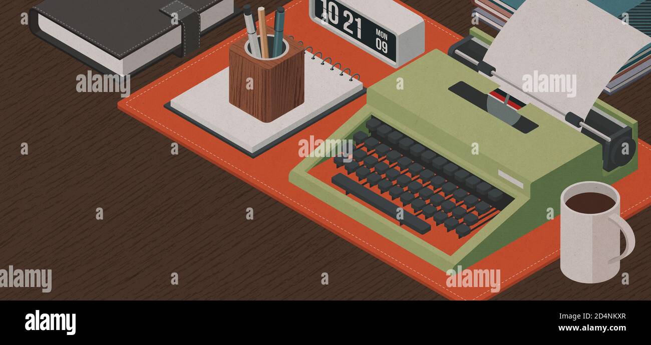 Professional creative writer workspace with vintage typewriter on a ...