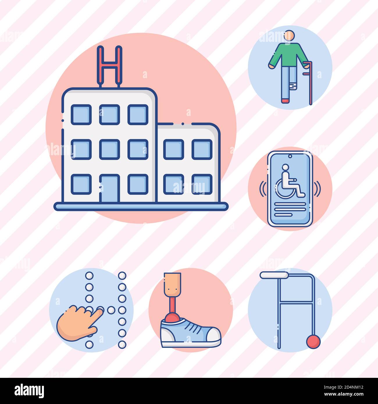 hospital with bundle of disabilities set icons vector illustration ...