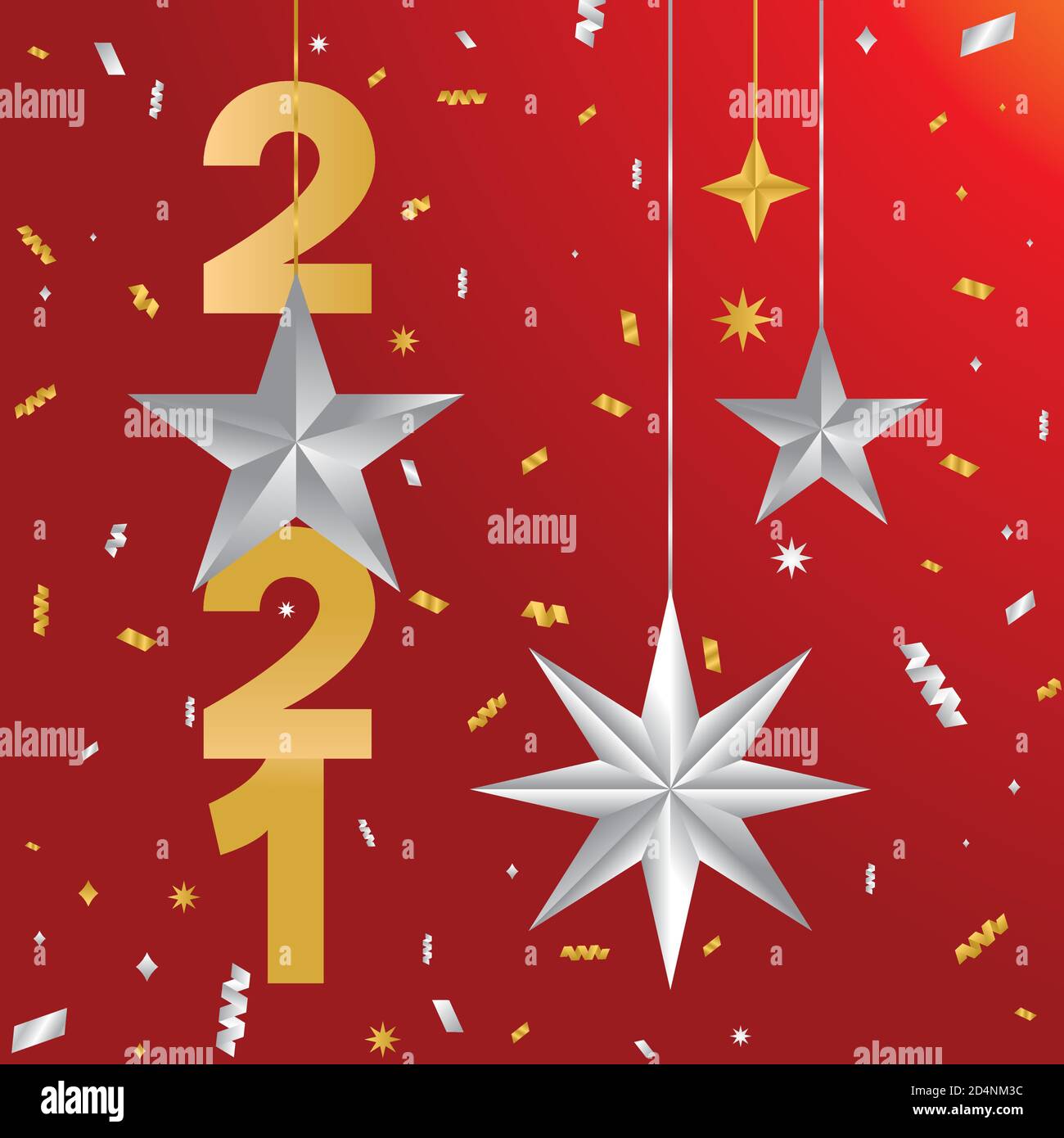 2021 Happy new year with stars hanging design, Welcome celebrate and ...